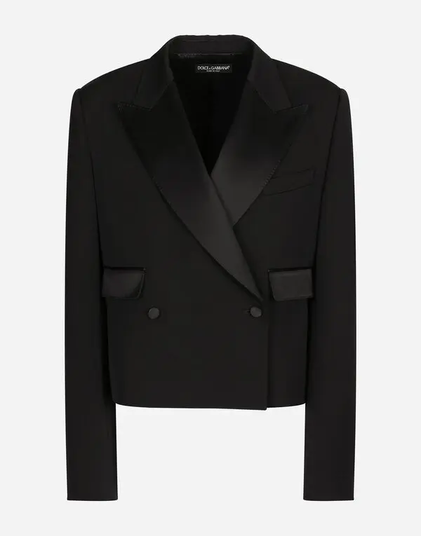 Dolce & Gabbana Short Double-breasted Wool Gabardine Tuxedo Jacket Blazers Wool - Black