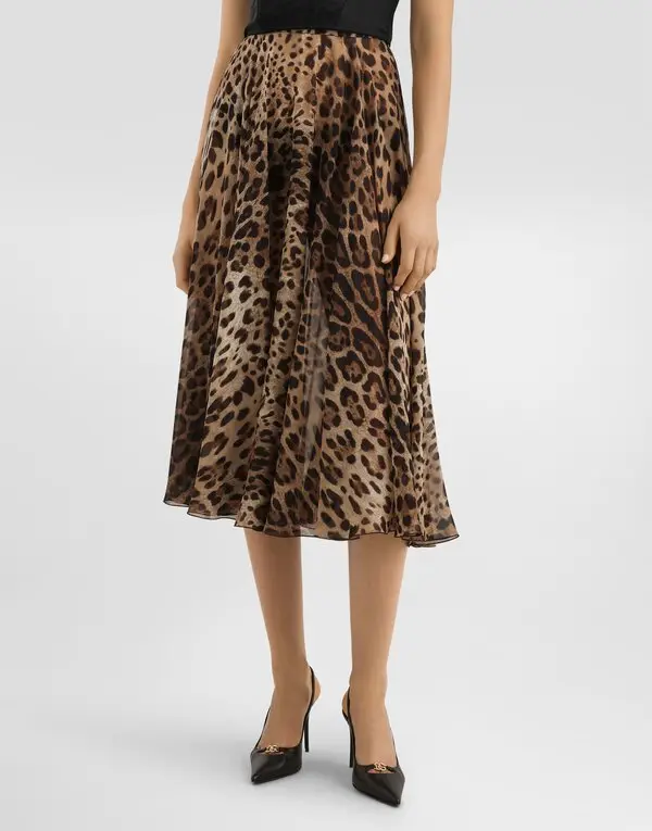 Dolce & Gabbana Leopard- Chiffon Circle Skirt Skirts Animal - Print