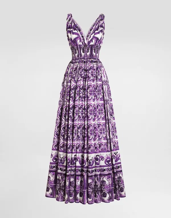 Dolce & Gabbana Majolica Print Poplin Maxi Dress - Multicolor