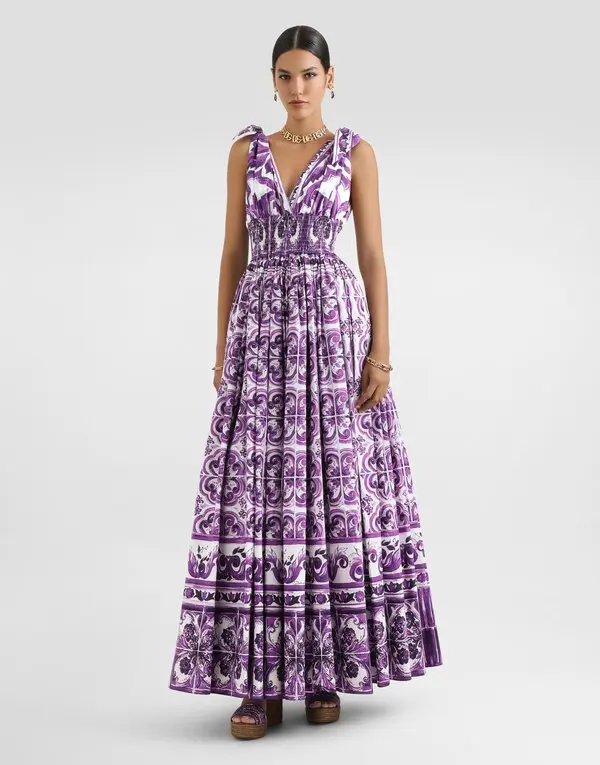 Dolce & Gabbana Majolica Print Poplin Maxi Dress - Multicolor