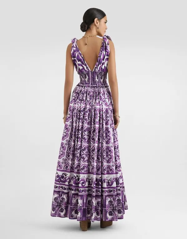 Dolce & Gabbana Majolica Print Poplin Maxi Dress - Multicolor