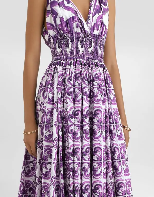 Dolce & Gabbana Majolica Print Poplin Maxi Dress - Multicolor