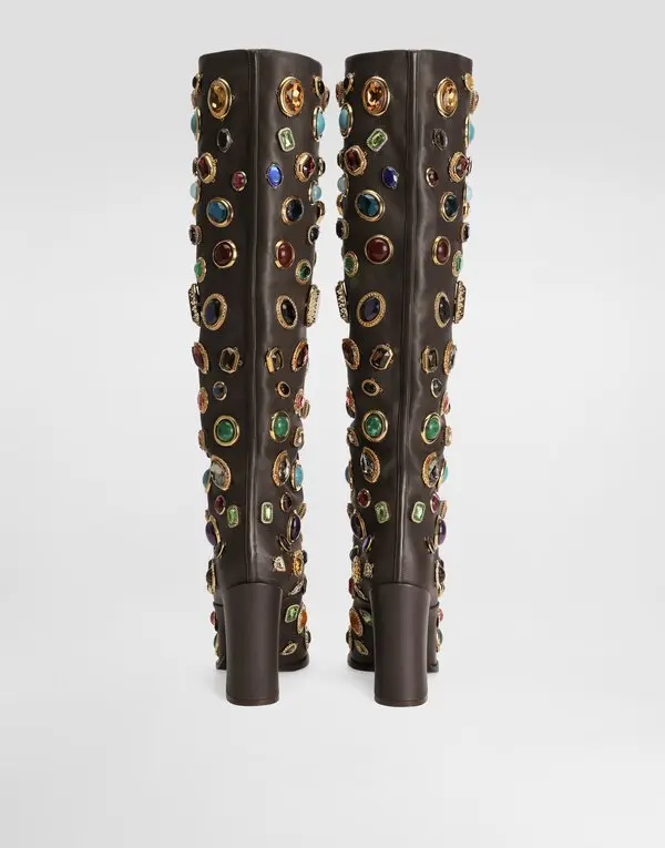 Dolce & Gabbana Calfskin Boots With Stone Embroidery - Multicolor