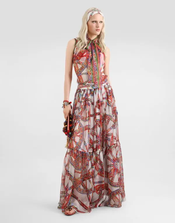 Dolce & Gabbana Carretto Print Chiffon Maxi Skirt