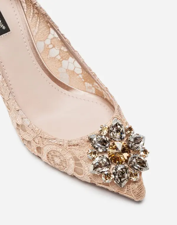 Dolce & Gabbana Lace Slingback Pumps With Crystal Embellishment - Pink
