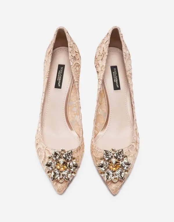Dolce & Gabbana Lace Slingback Pumps With Crystal Embellishment - Pink