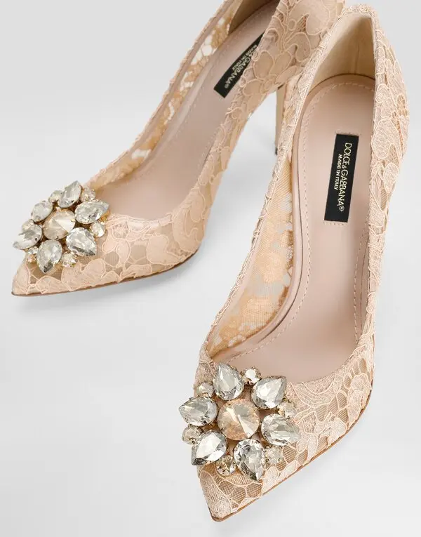 Dolce & Gabbana Lace Slingback Pumps With Crystal Embellishment - Pink