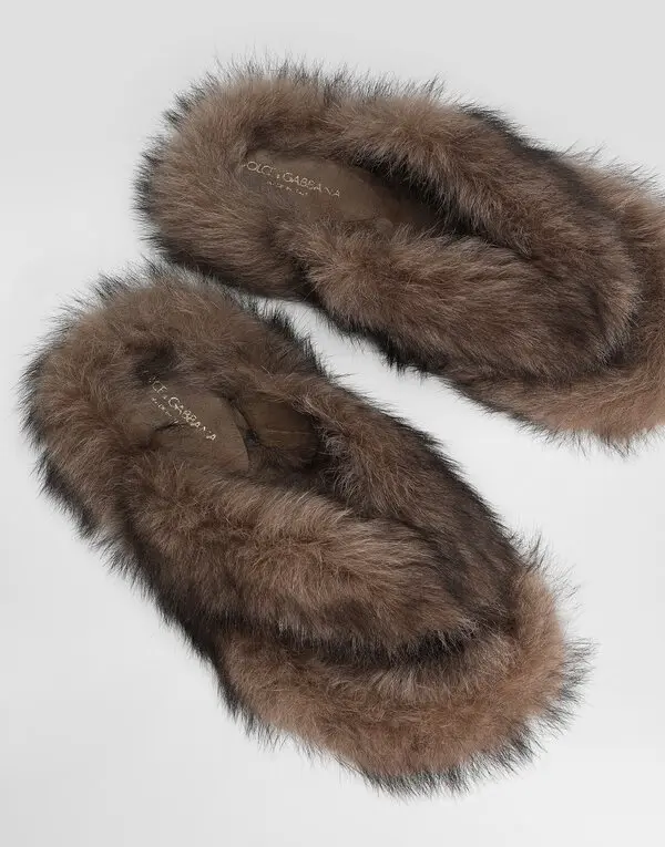 Dolce & Gabbana Shearling Flip-flops Slides And Mules