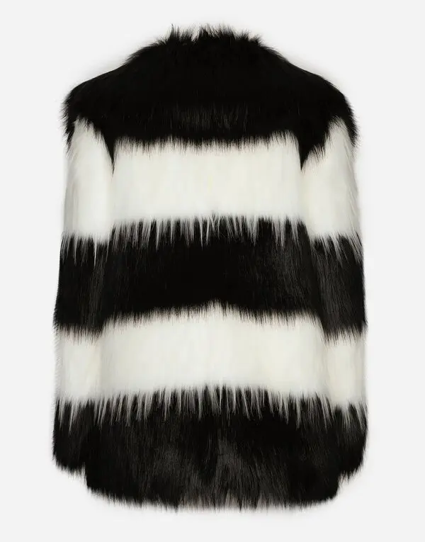 Dolce & Gabbana Faux Fur Jacket With Inlay Stripes
