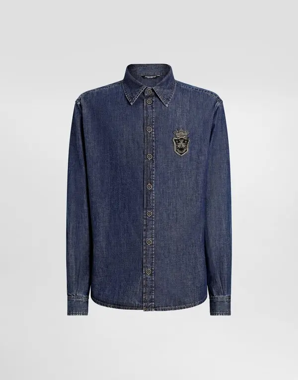 Dolce & Gabbana Denim Shirt With Heraldic Emblem Shirts Multi-colored