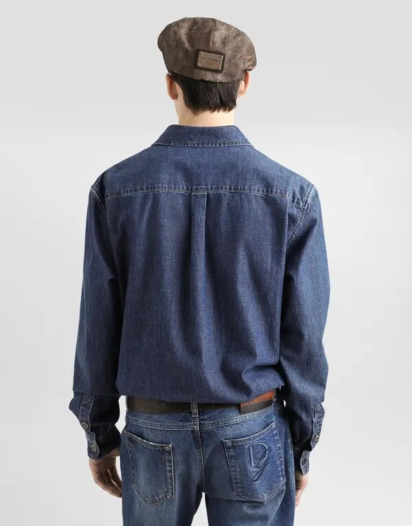 Dolce & Gabbana Denim Shirt With Heraldic Emblem Shirts Multi-colored