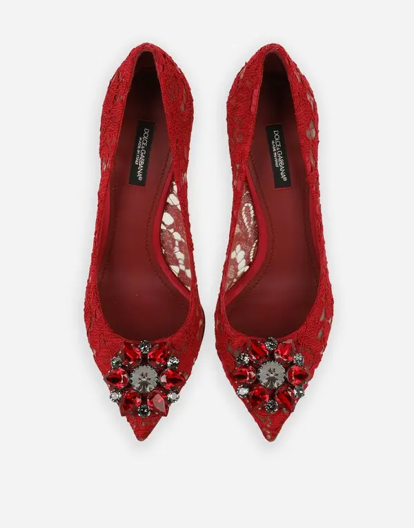 Dolce & Gabbana Lace Pumps With Crystal Brooch Detail - Red