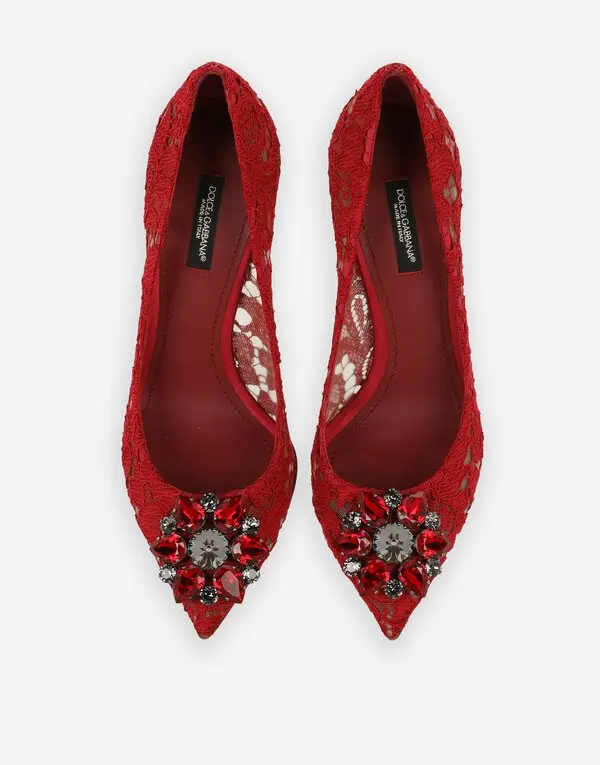 Dolce & Gabbana Lace Pumps With Crystal Brooch Detail - Red