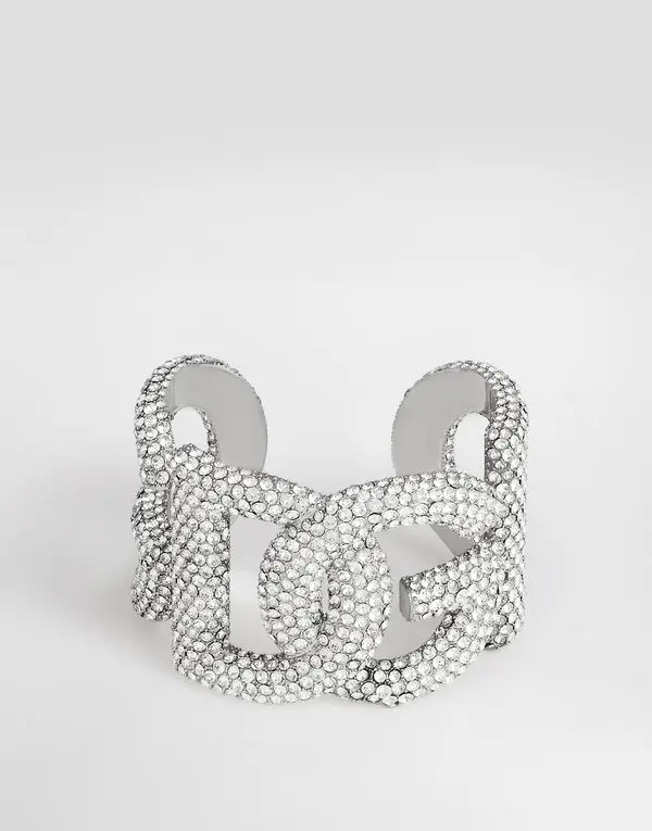 Dolce & Gabbana Rigid Rhinestone-detailed Bracelet With Dg Logo Bijoux Metal - Silver
