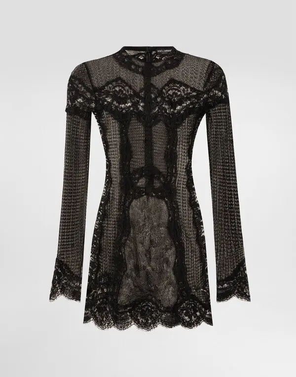 Dolce & Gabbana Knitted Dress With Lace Dresses - Black