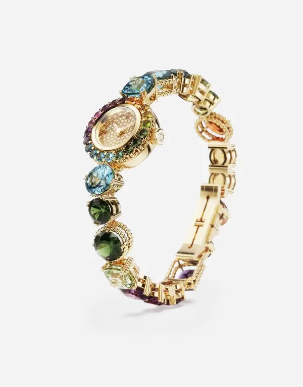 Dolce & Gabbana Rainbow Watch In 18kt Yellow Gold With Multicolor Fine Gems And Diamonds Watches Gold Gold - Black