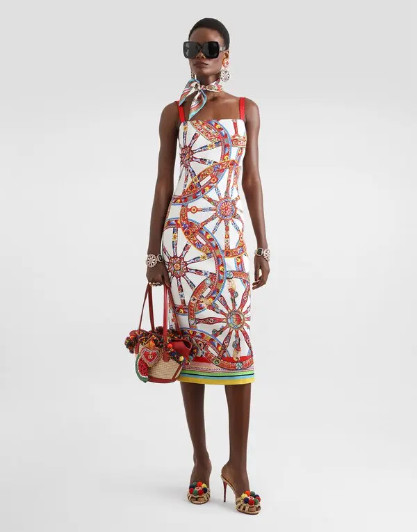 Dolce & Gabbana Carretto-print Charmeuse Dress Dresses Multi-colored