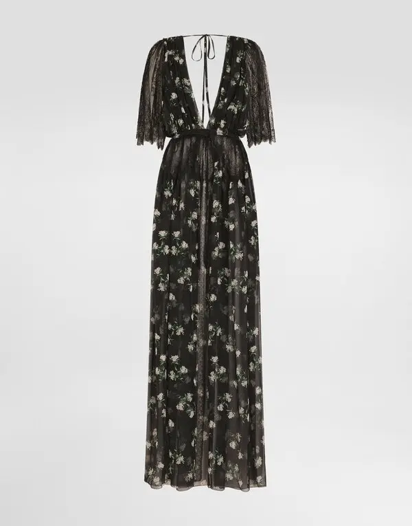 Dolce & Gabbana Violets-print Chiffon Robe Dress Dresses