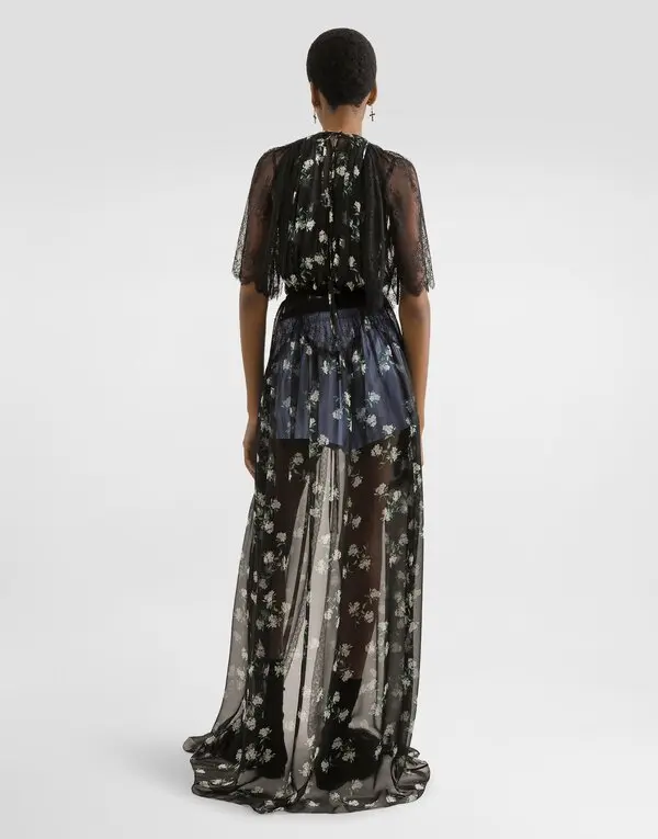 Dolce & Gabbana Violets-print Chiffon Robe Dress Dresses