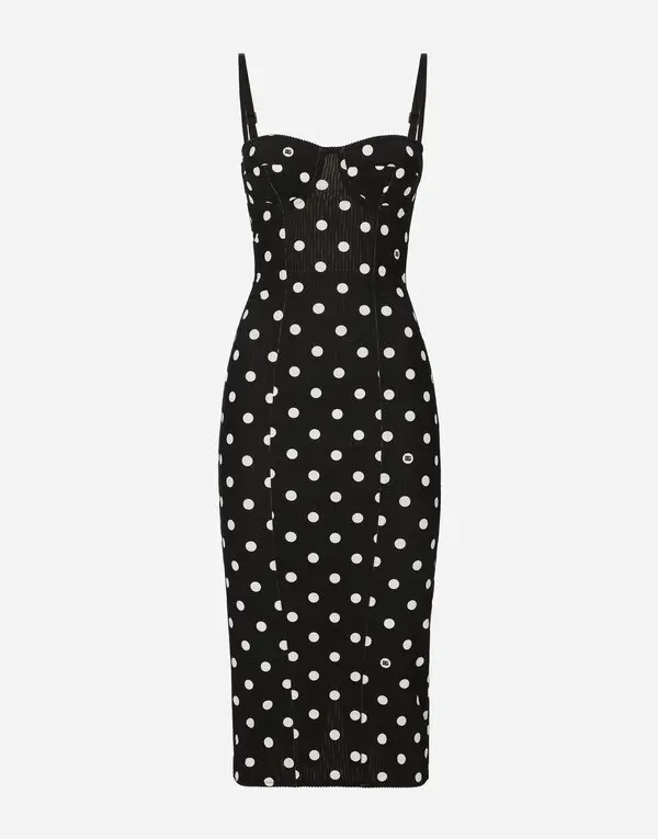 Dolce & Gabbana Marquisette Sheath Dress With Polka-dot And Corset Details Dresses - Print