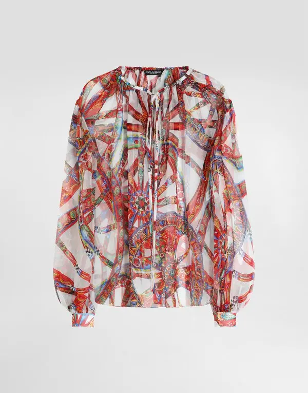 Dolce & Gabbana Carretto-print Chiffon Top Shirts And Tops - Multicolor