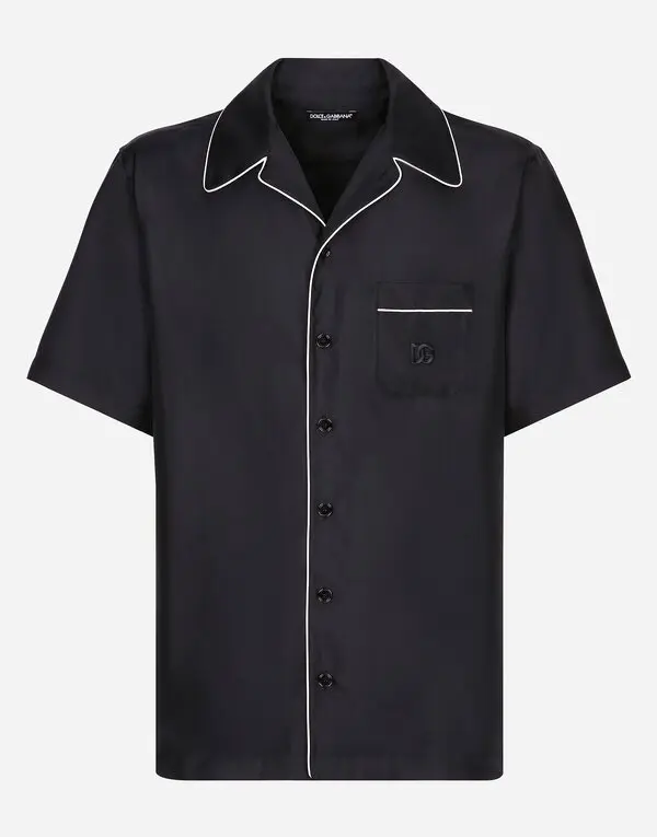 Dolce & Gabbana Silk Twill Shirt With Dg Embroidery Shirts - Blue