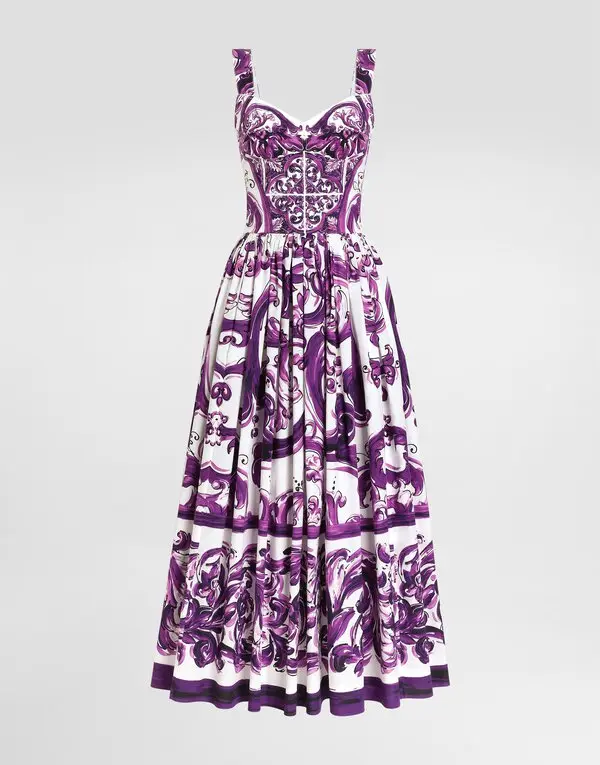 Dolce & Gabbana Long Poplin Dress With Majolica Print Dresses - Multicolor
