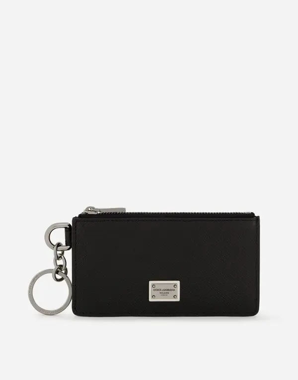 Dolce & Gabbana Calfskin Card Holder With Ring And Logo Tag Wallets And Small Leather Goods Leather - Black