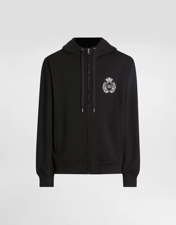 Dolce & Gabbana Cotton Hoodie Heraldic Patch Sweatshirts - Black