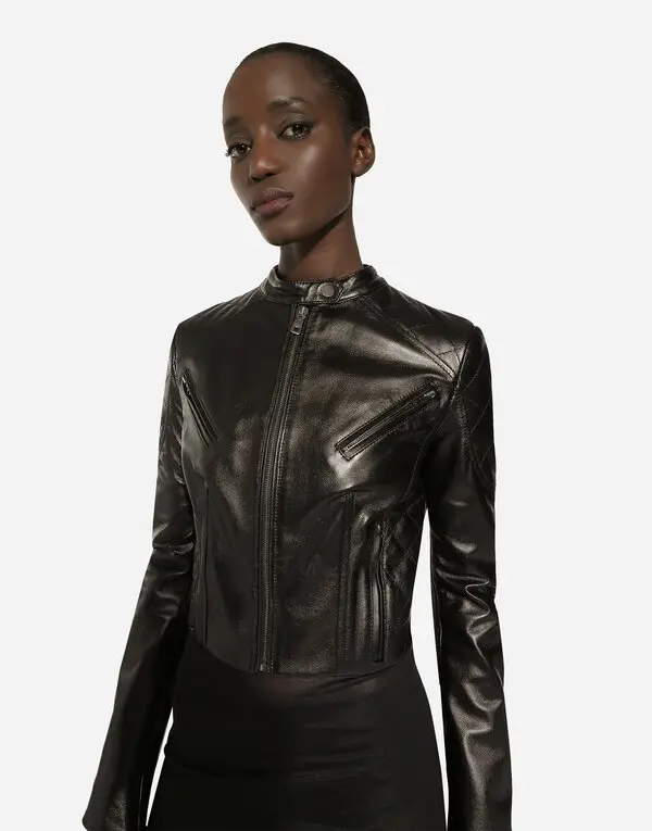 Dolce & Gabbana Short Leather Biker Jacket Coats And Jackets Leather