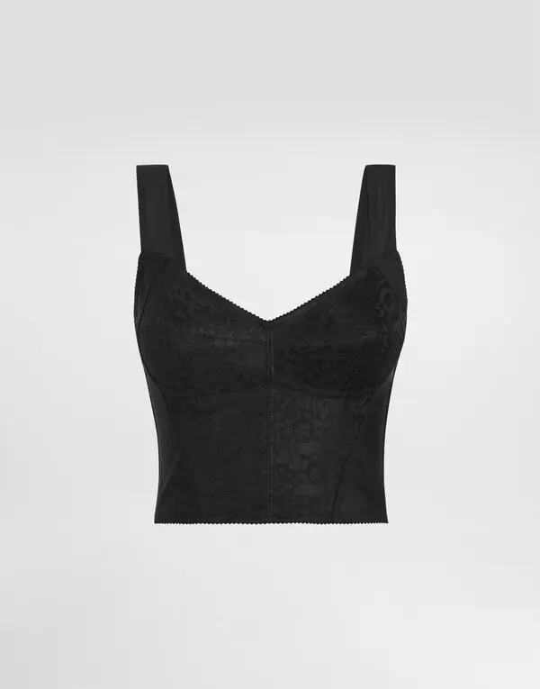 Dolce & Gabbana Shaper Corset Bustier Top In Jacquard And Lace Shirts And Tops - Black