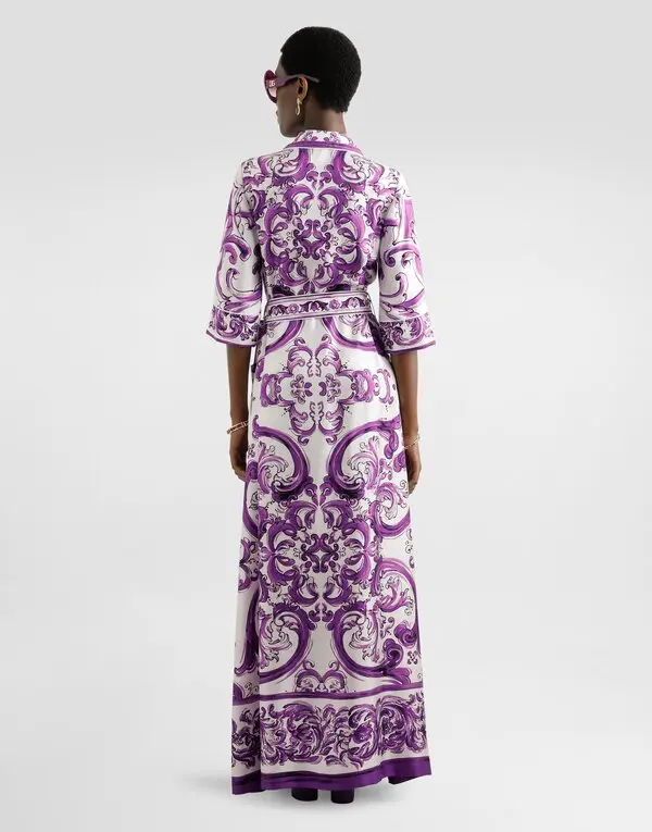 Dolce & Gabbana Long Majolica Print Silk Dressing Robe