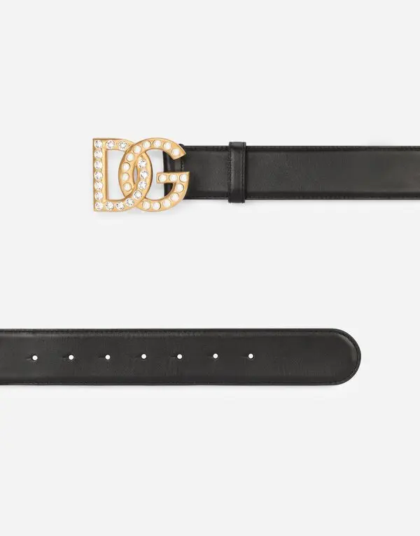Dolce & Gabbana Leather Belt With Embellished Dg Logo
