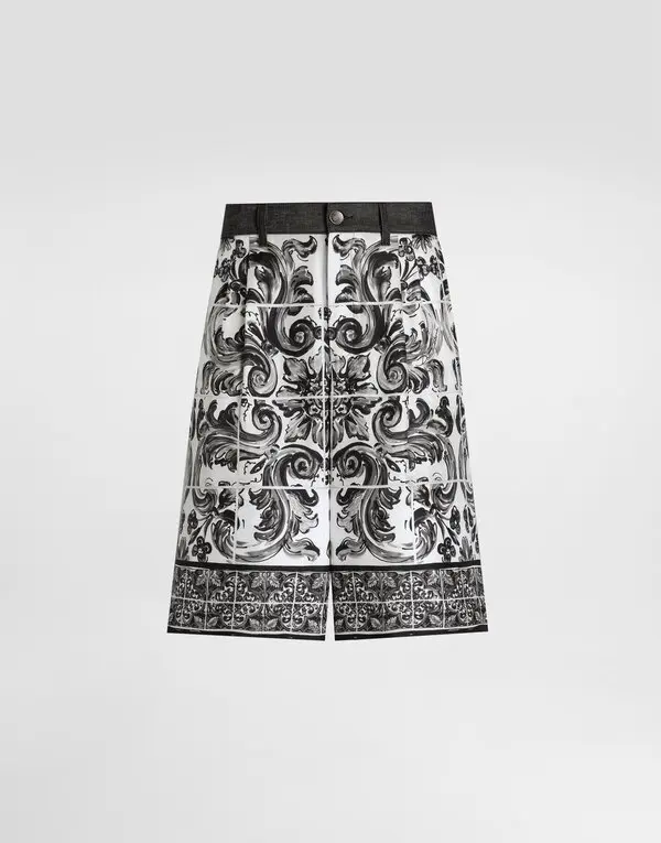 Dolce & Gabbana Maiolica-printed Denim Bermuda Shorts