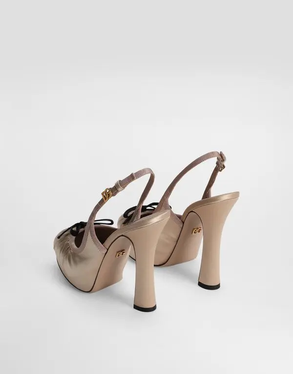 Dolce & Gabbana Satin Platform Slingback Pumps - Beige