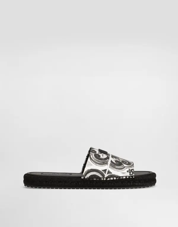Dolce & Gabbana Majolica Print Canvas Espadrille Slide Sandals