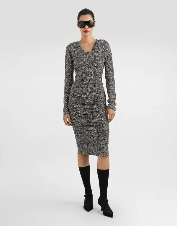Dolce & Gabbana Chevron Print Cady Midi Dress Dresses