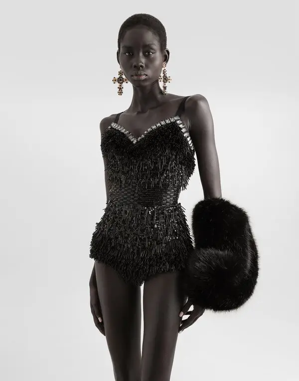 Dolce & Gabbana Sequined And Micro-beaded Bodysuit Shirts And Tops