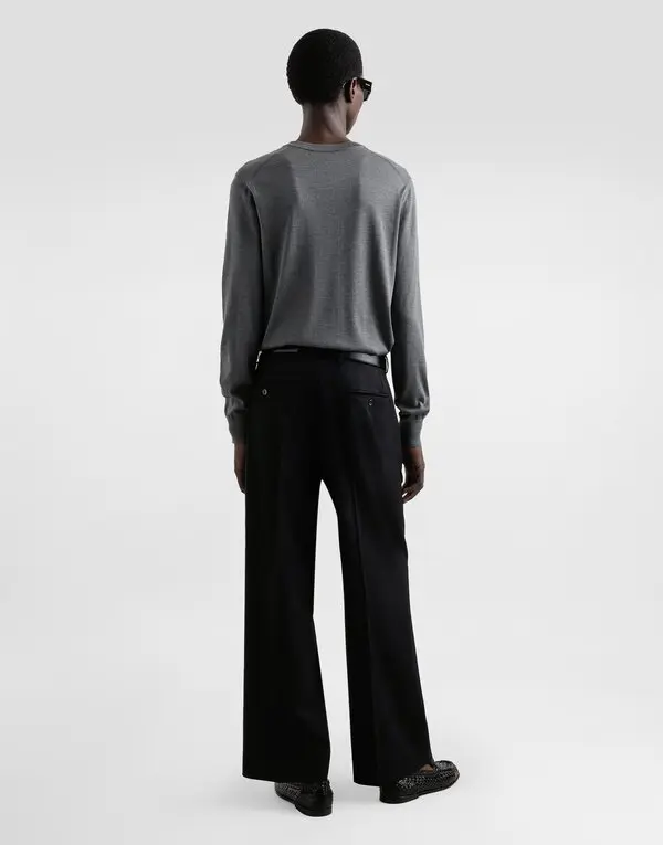 Dolce & Gabbana Silk Round-neck Sweater With Dg Embroidery - Grey