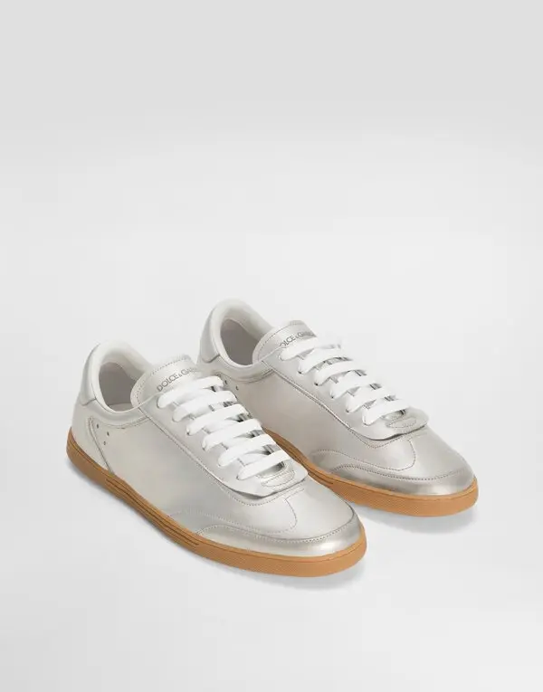 Dolce & Gabbana Saint Tropez Foiled Leather Sneakers Sneakers - Silver
