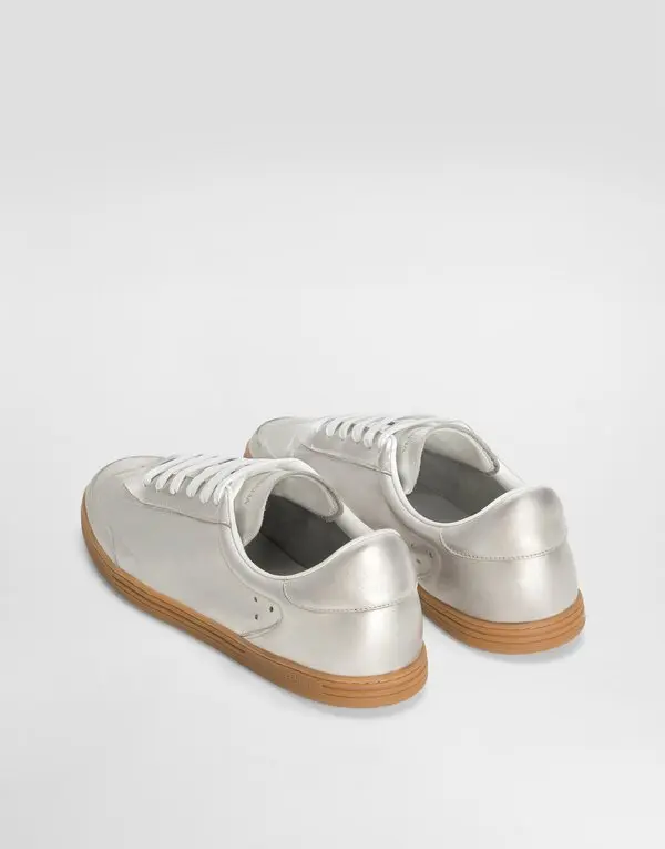 Dolce & Gabbana Saint Tropez Foiled Leather Sneakers Sneakers - Silver