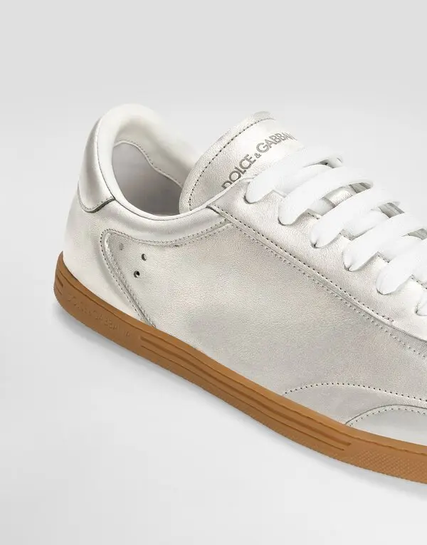 Dolce & Gabbana Saint Tropez Foiled Leather Sneakers Sneakers - Silver