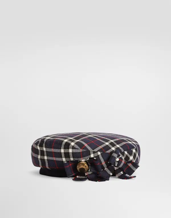 Dolce & Gabbana Tartan Beret With Bows And Logo Button - Multicolor