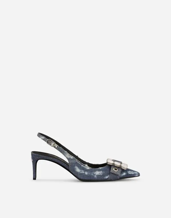 Dolce & Gabbana Patchwork Denim Slingbacks With Rhinestone Buckle Pumps And Slingback Denim