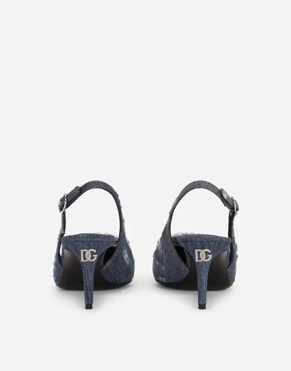Dolce & Gabbana Patchwork Denim Slingbacks With Rhinestone Buckle Pumps And Slingback Denim