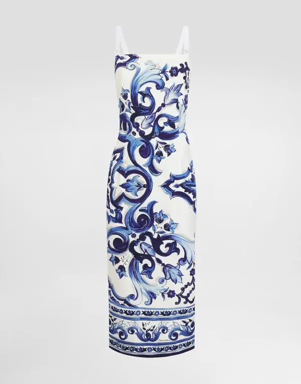 Dolce & Gabbana Dg Exclusive Majolica- Silk Dress Dresses Blue Silk - Print