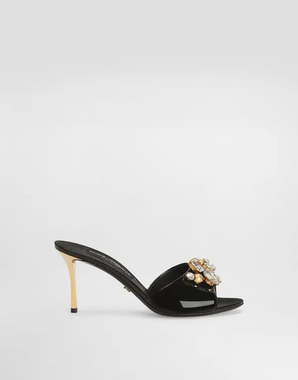 Dolce & Gabbana Keira Patent Leather Embellished Mules Slides And Mules - Multicolor