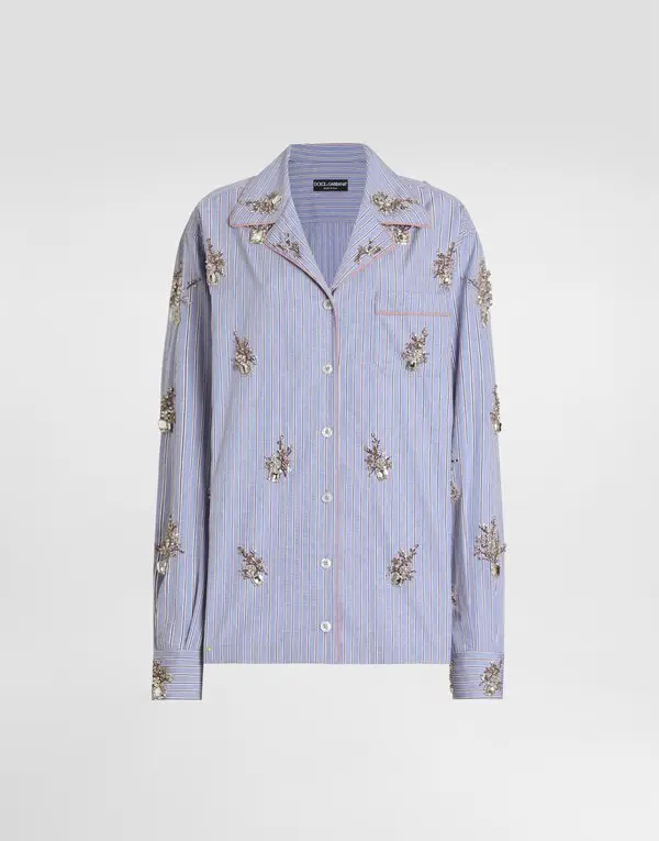 Dolce & Gabbana Cotton Shirt With Crystal Flower Embroidery Shirts And Tops Multi-colored - Multicolor
