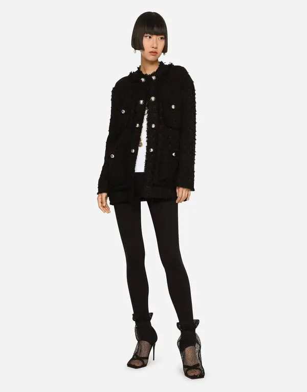 Dolce & Gabbana Textured Cropped Jacket With Micro-sequins - Black