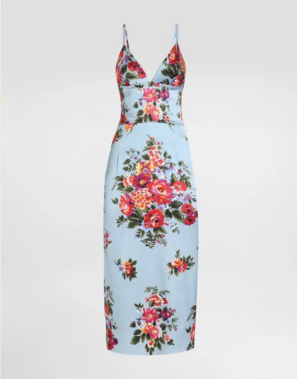 Dolce & Gabbana Flower Bouquet-print Satin Dress Dresses - Multicolor